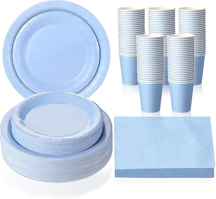 Amazon.com: Tioncy 200 Pcs Blue Disposable Paper Plates Cups and ...
