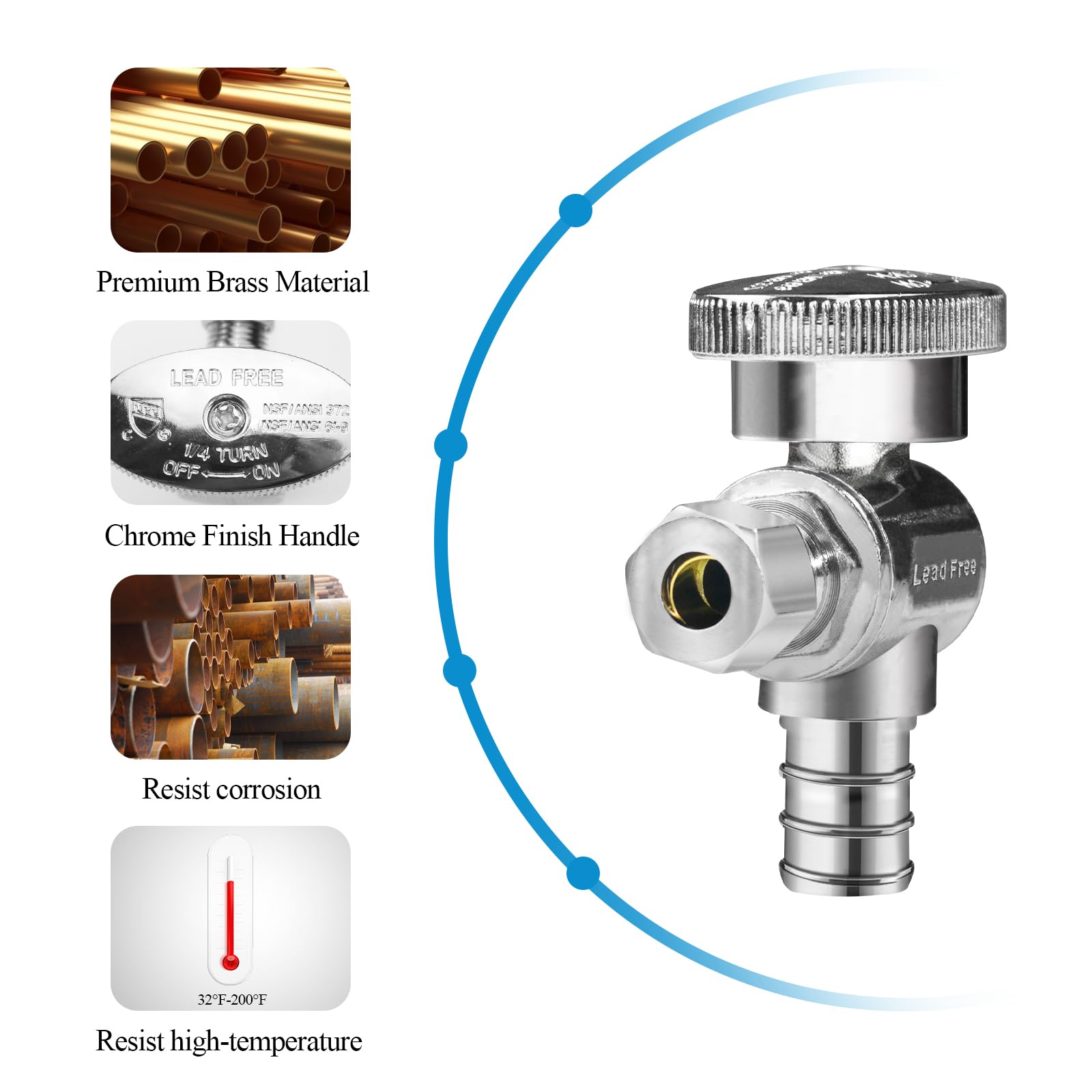 Snapklik.com : WiseWater 1/4 Turn Angle Stop Valve, 1/4" OD Compression ...