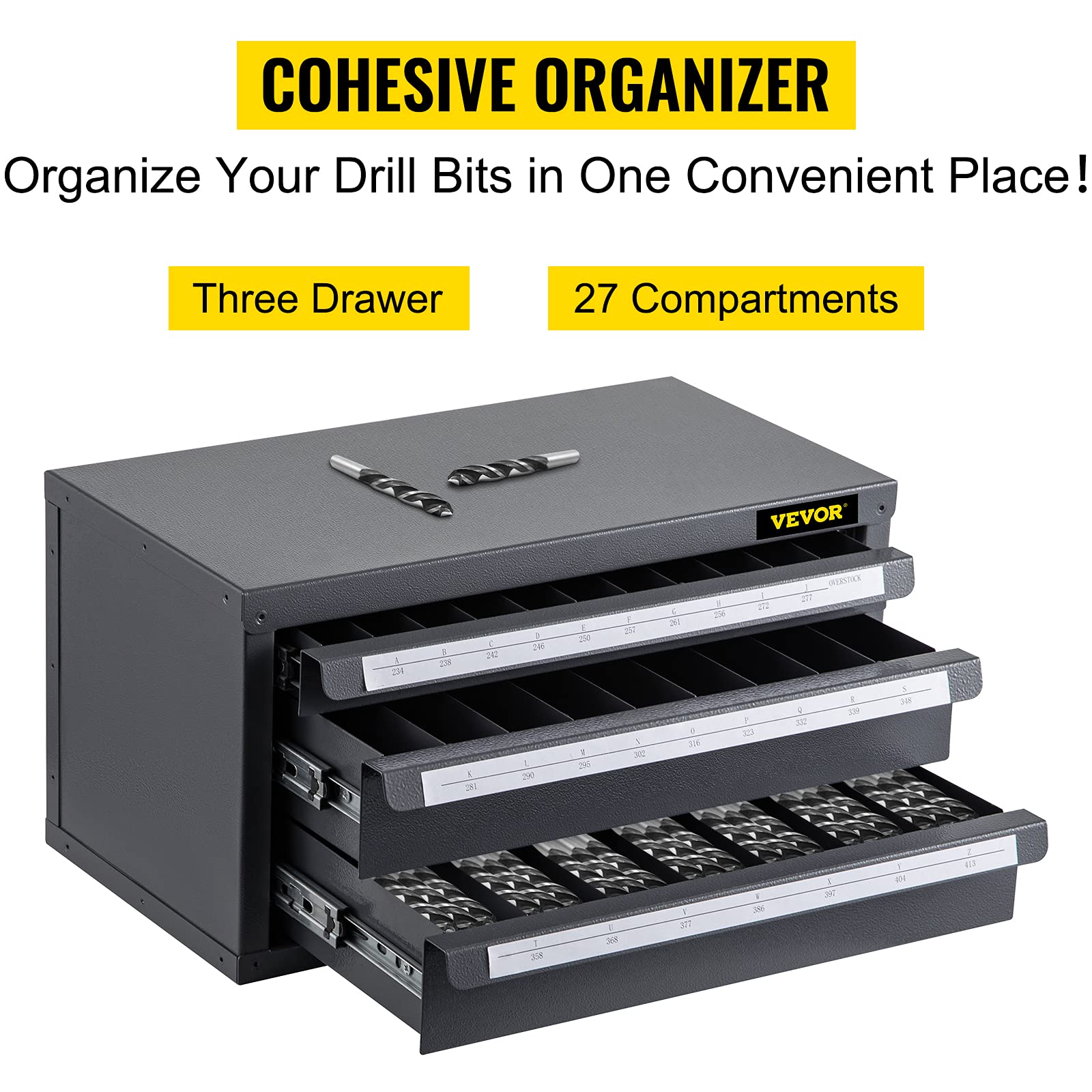 VEVOR Drill Bit Dispenser Cabinet, Three-Drawer Drill Bit Dispenser ...