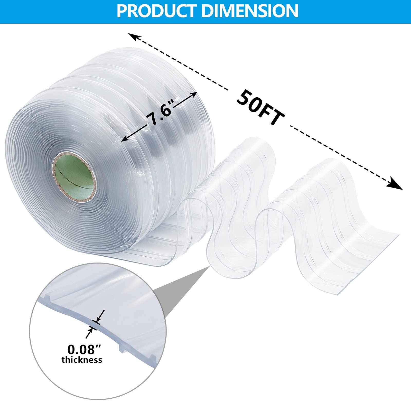 Snapklik.com : Plastic Vinyl Replacement Strip Curtain 50 X 7.6”, 0.08 ...
