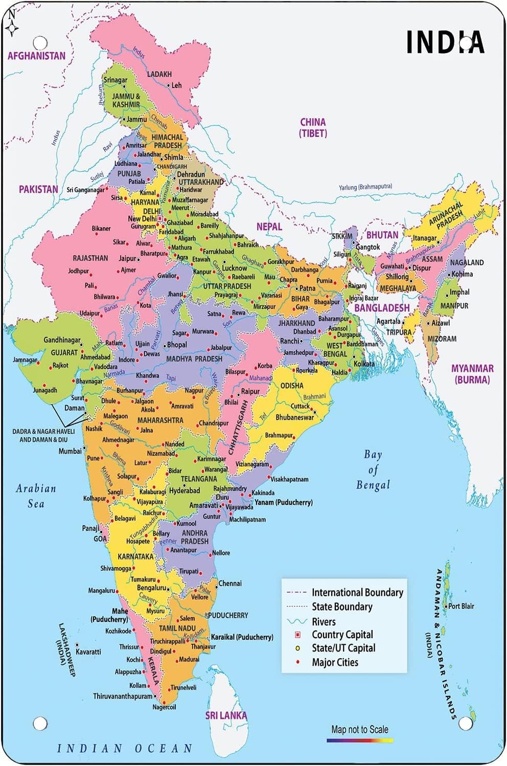 Amazon.com: Durable Metal Sign - 8"x12" India Large Color Map Wall ...