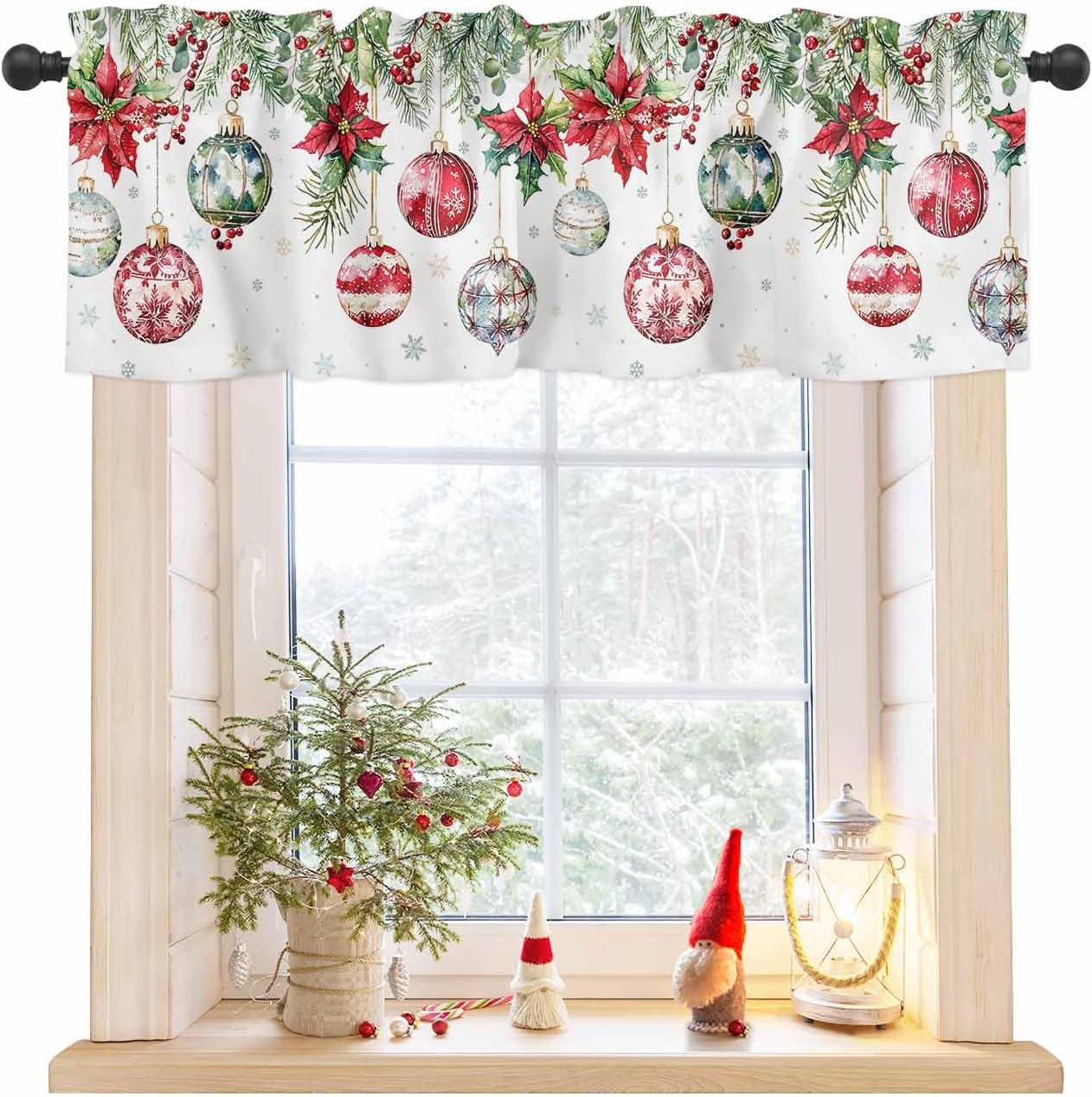 Amazon.com: Christmas Balls Valance for Windows Poinsettia Curtains ...