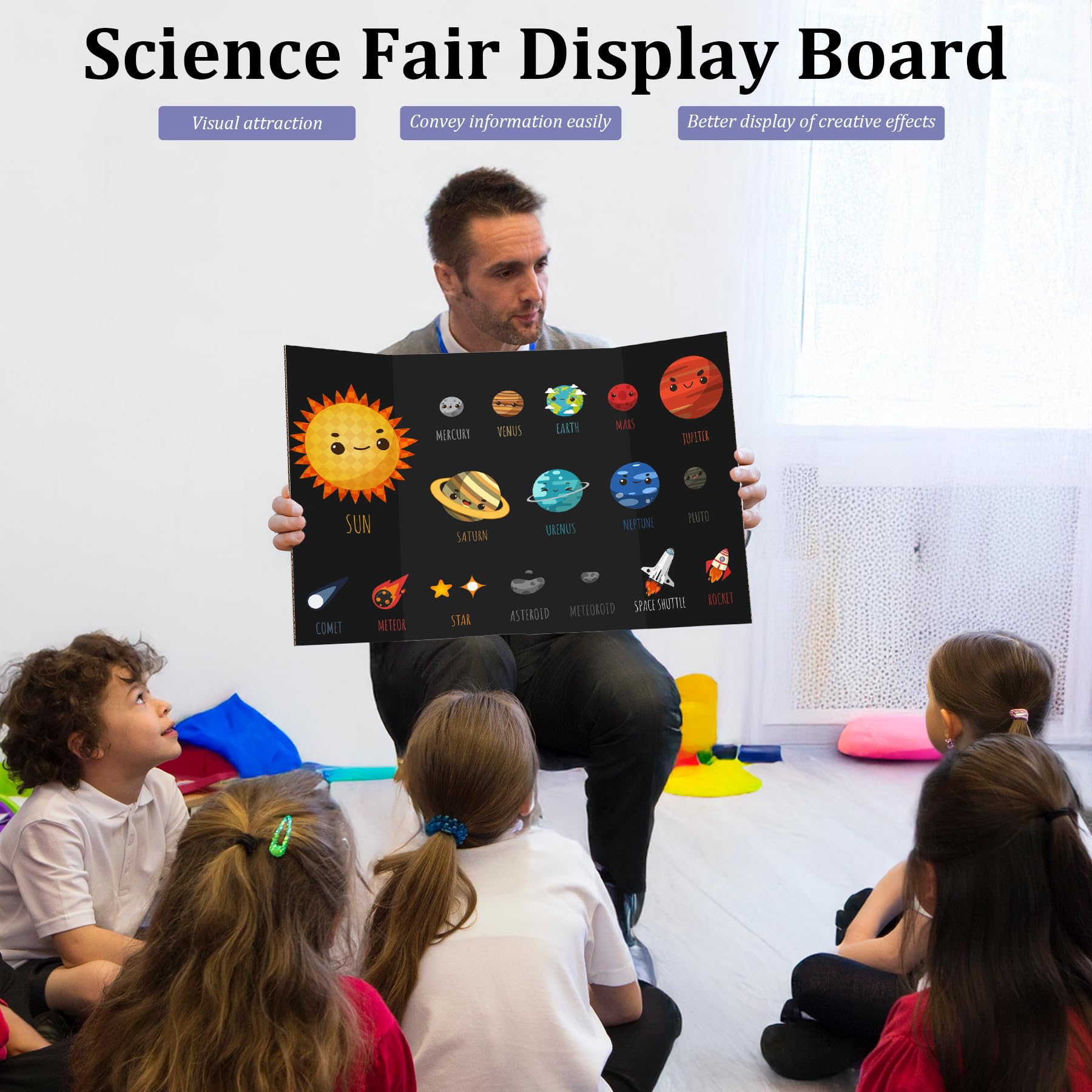 Science Fair Display 4-Pack Black Tri-Fold Poster Boards - 26x16 Inch ...