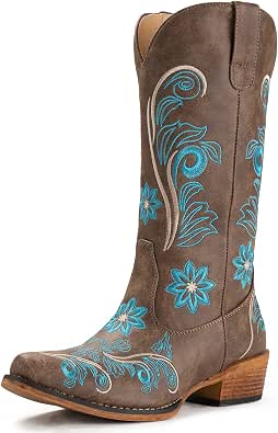 IUV Botas vaqueras para mujer, botas vaqueras de media pantorrilla ...