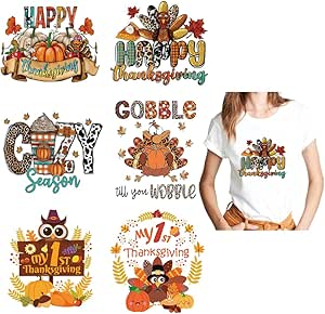 Amazon.com: 6 Sheets Thanksgiving Iron on Patches for Clothing Fall ...