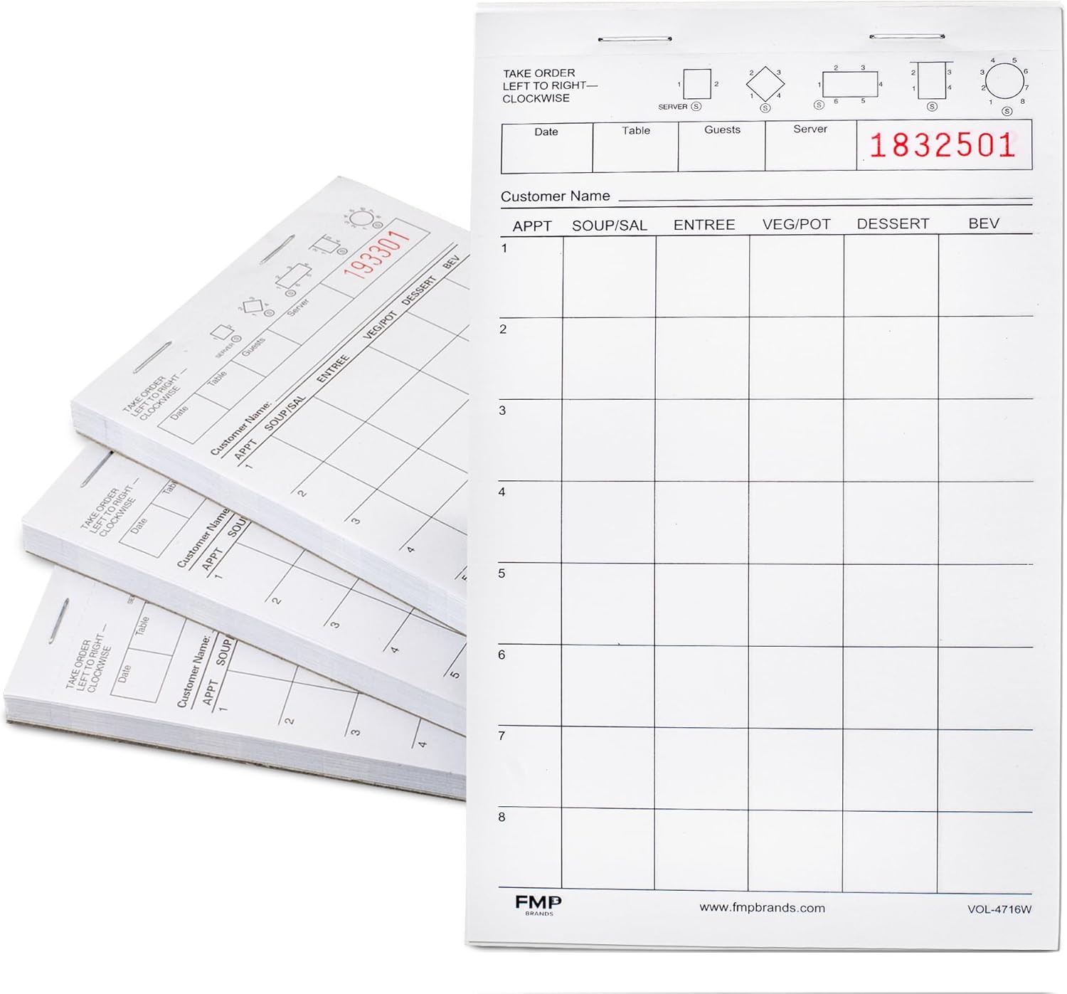 Amazon.com: FMP Brands Server Note Pads Paper, Guest Check Books, Total ...
