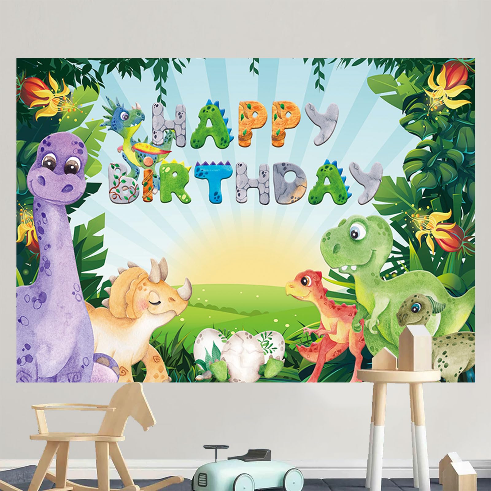 Dinosaur Party Backdrop Watercolor Jungle Dinosaur Birthday Decorations ...