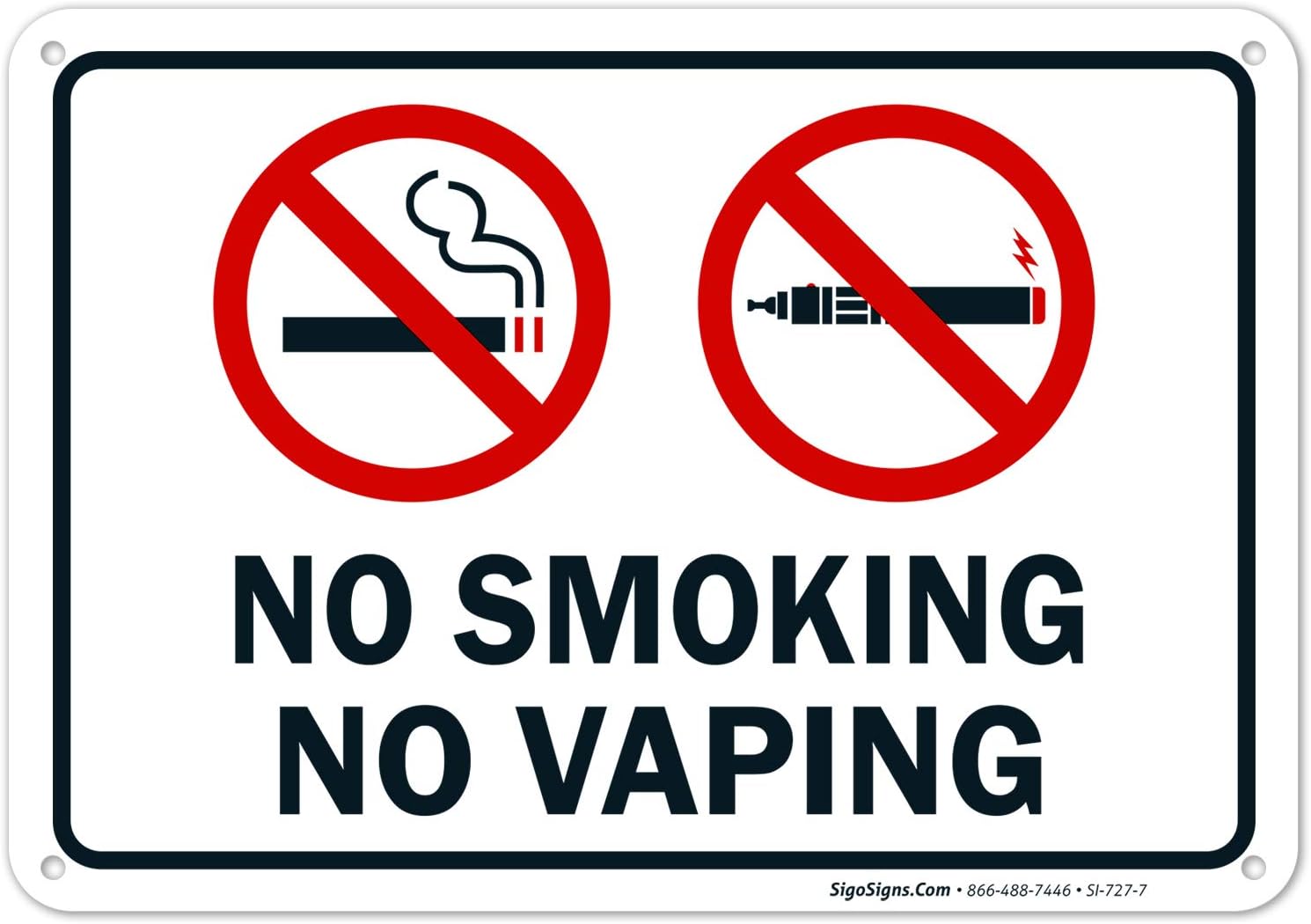 C B Signs L.E.D. No Smoking No Vaping Sign, Large 10 X 7 Aluminum, For ...