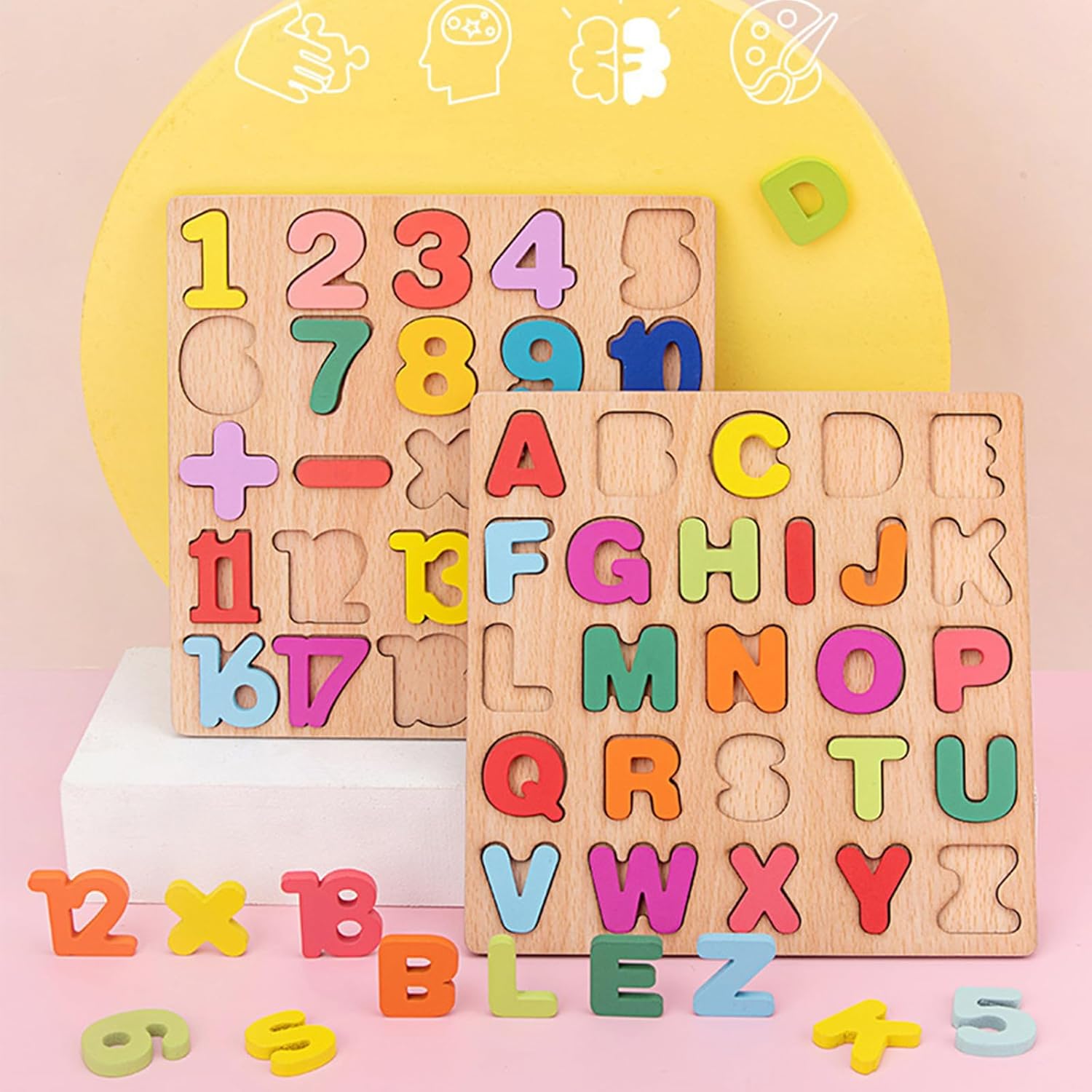Paquete de 2 rompecabezas de madera con números del alfabeto para niños ...