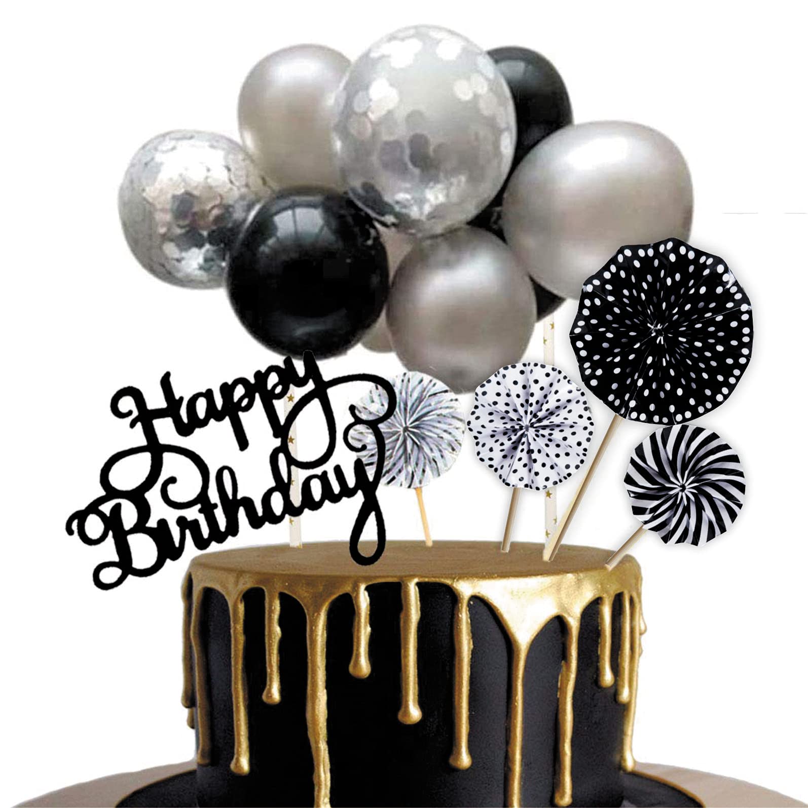 Buy N/C Black Cake Topper Happy Birthday Cake Toppers and Confetti ...