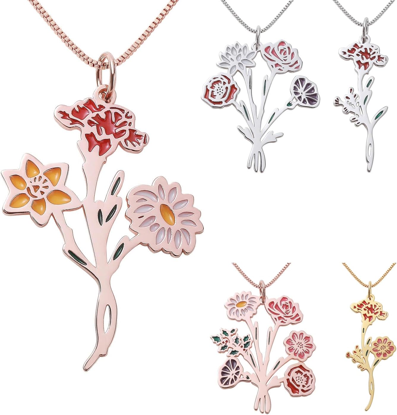 Amazon.com: Custom Colored Birth Flower Necklace for Women ...