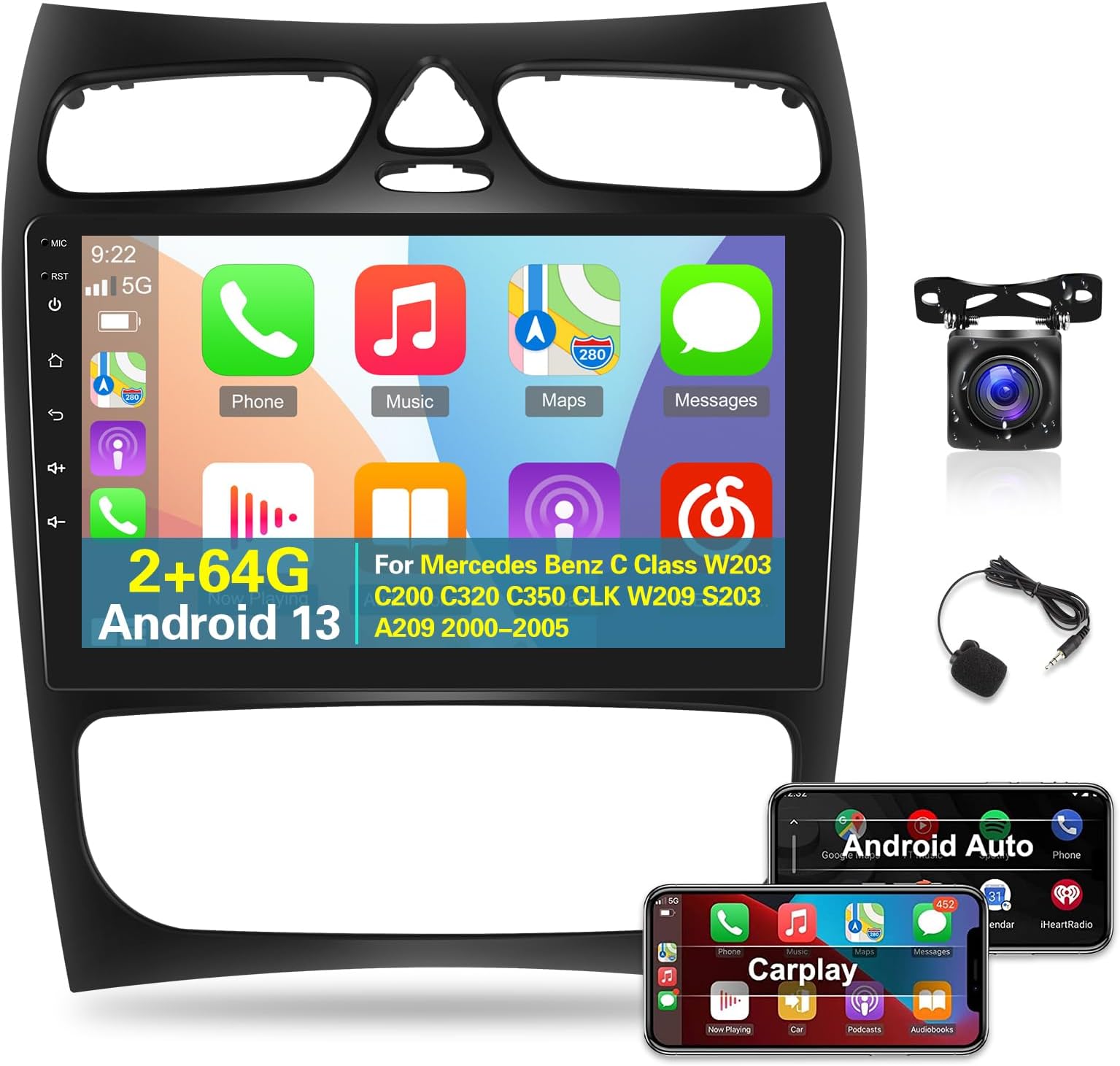 Amazon.com: [2+64G] Car Radio for Mercedes Benz C Class W203 C200 C320 ...