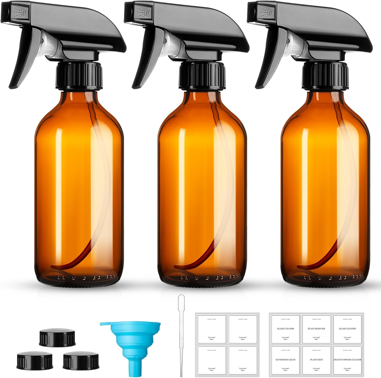 GIVAMEIHF 8oz Amber Glass Spray Bottles,3 Pack Glass Spray Bottles ...