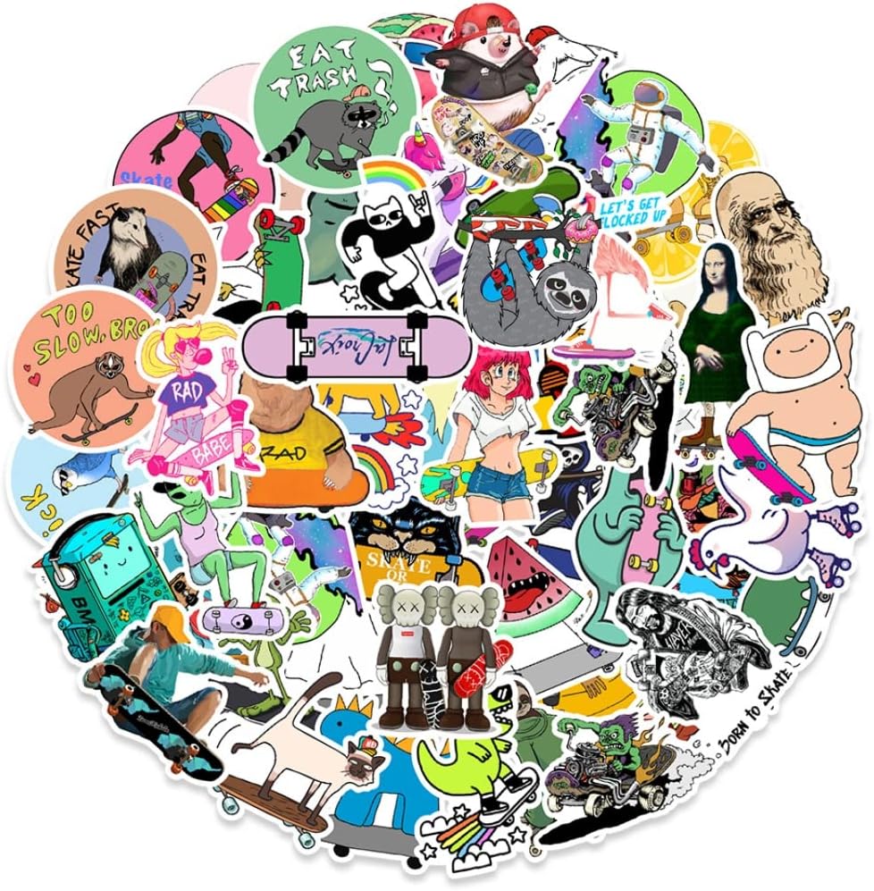 Amazon.com: 100pcs Assorted Stickers (Cool Skateboard Fashion Stickers ...