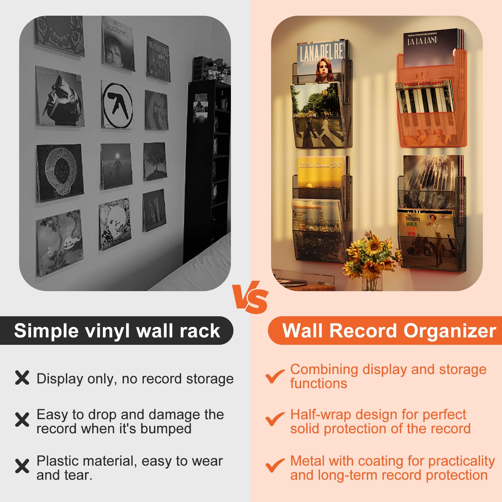 2 Pack Floating Vinyl Record Holder, No Assembly Required, 16.1 inch ...