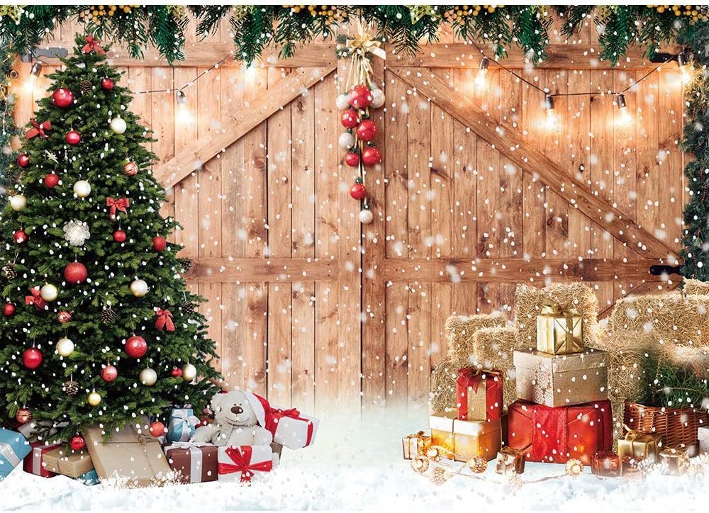 Amazon.com : Qian Rustic Christmas Barn Wood Door Backdrop for ...