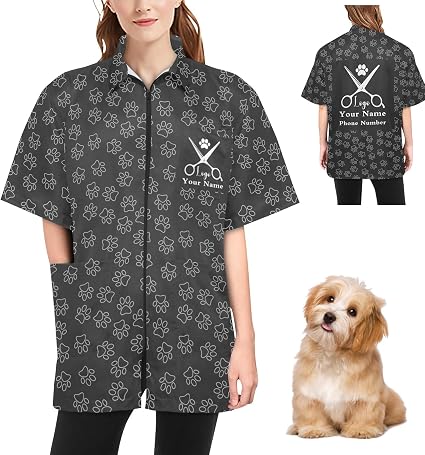 Amazon.com : Cowcute Custom Dog Grooming Smock with Logo Text for Pet ...