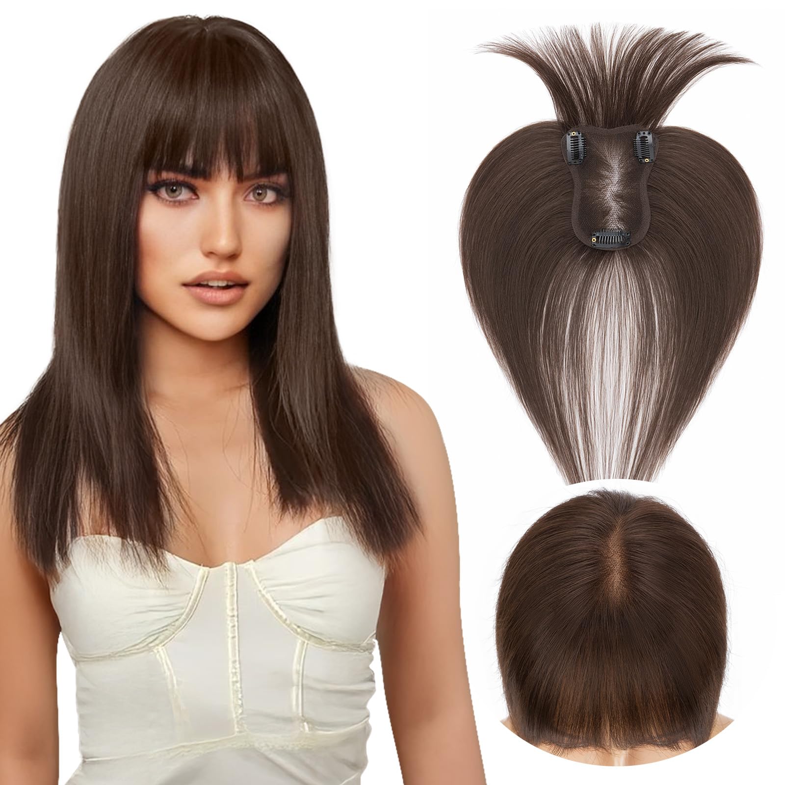 Elailite Hair Topper With Fringe Hand Tied Silk Base(8x11cm) Hair ...