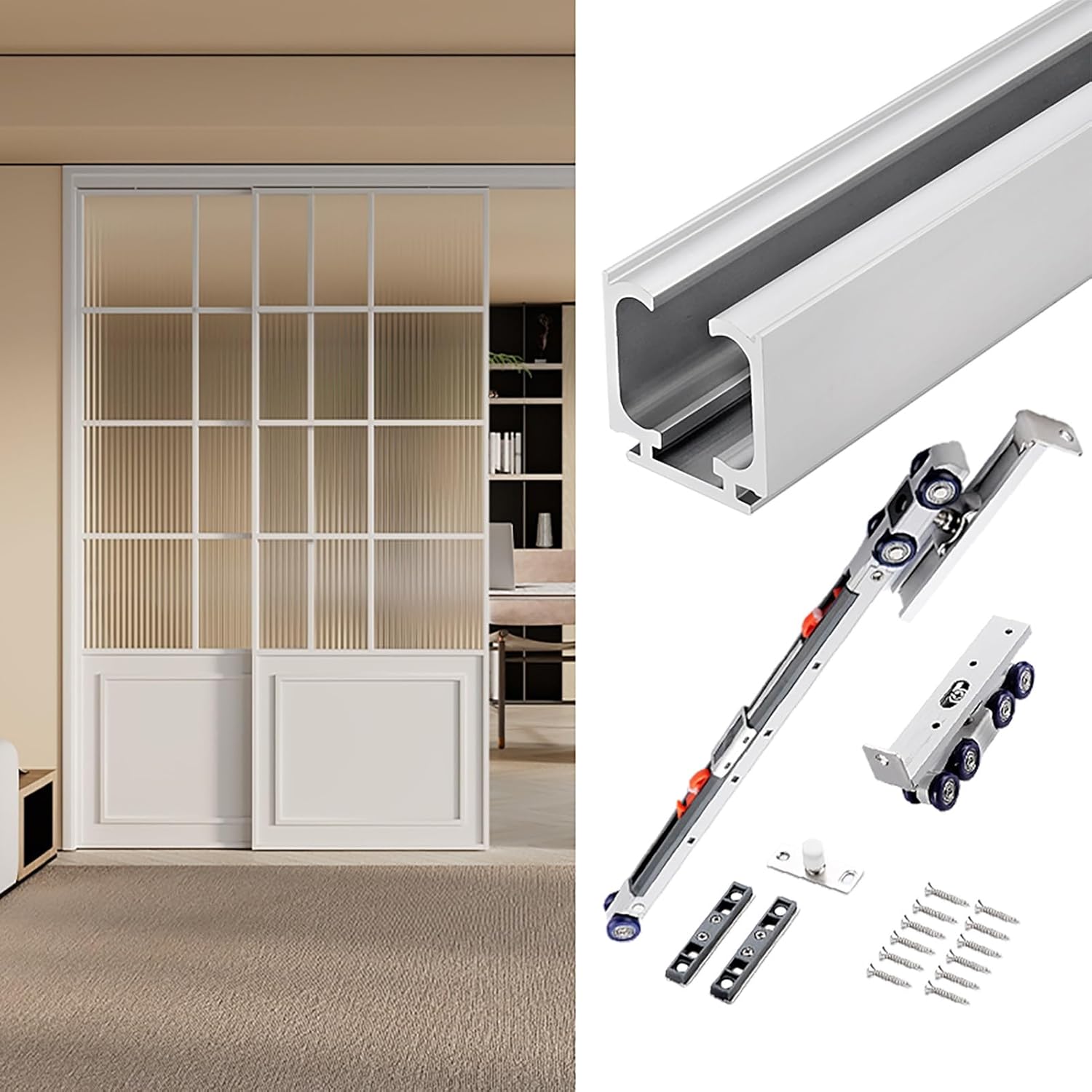 Amazon.com: EXCLURA Ceiling Mount Sliding Door Rail Track Kit Soft ...