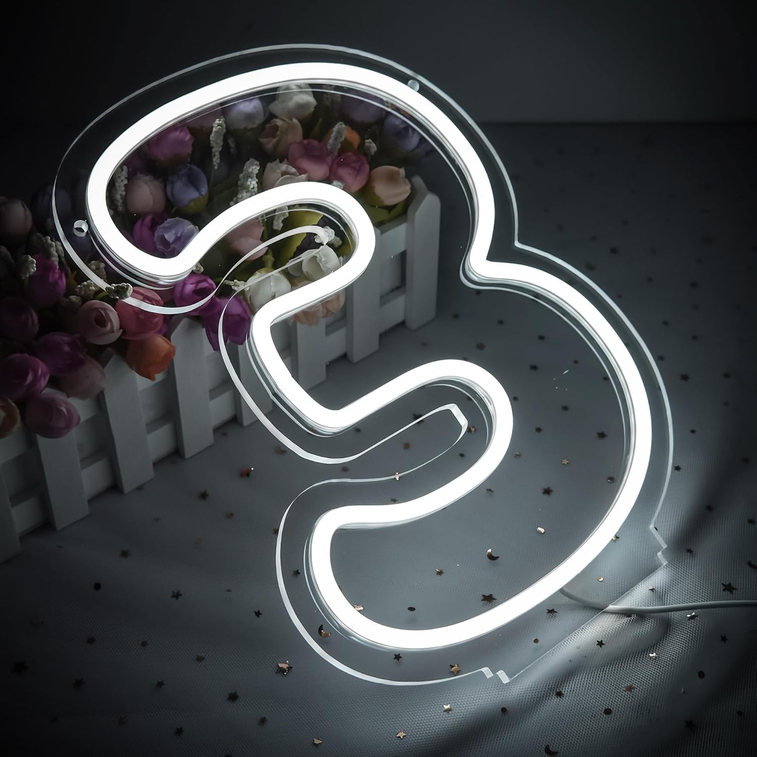 ATTNEON Letrero de neón del número 3, luces de neón con luz LED de tres ...