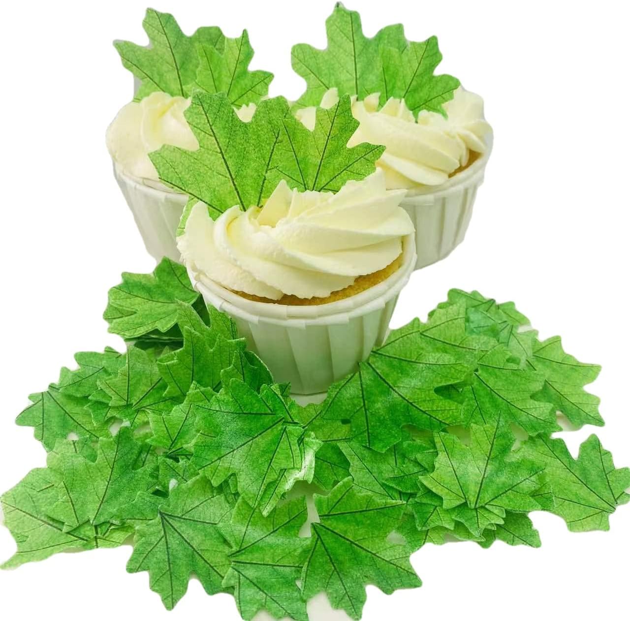 Amazon.com: crystalyhj 74pcs Edible Green leaves Cupcake Toppers Wafer ...