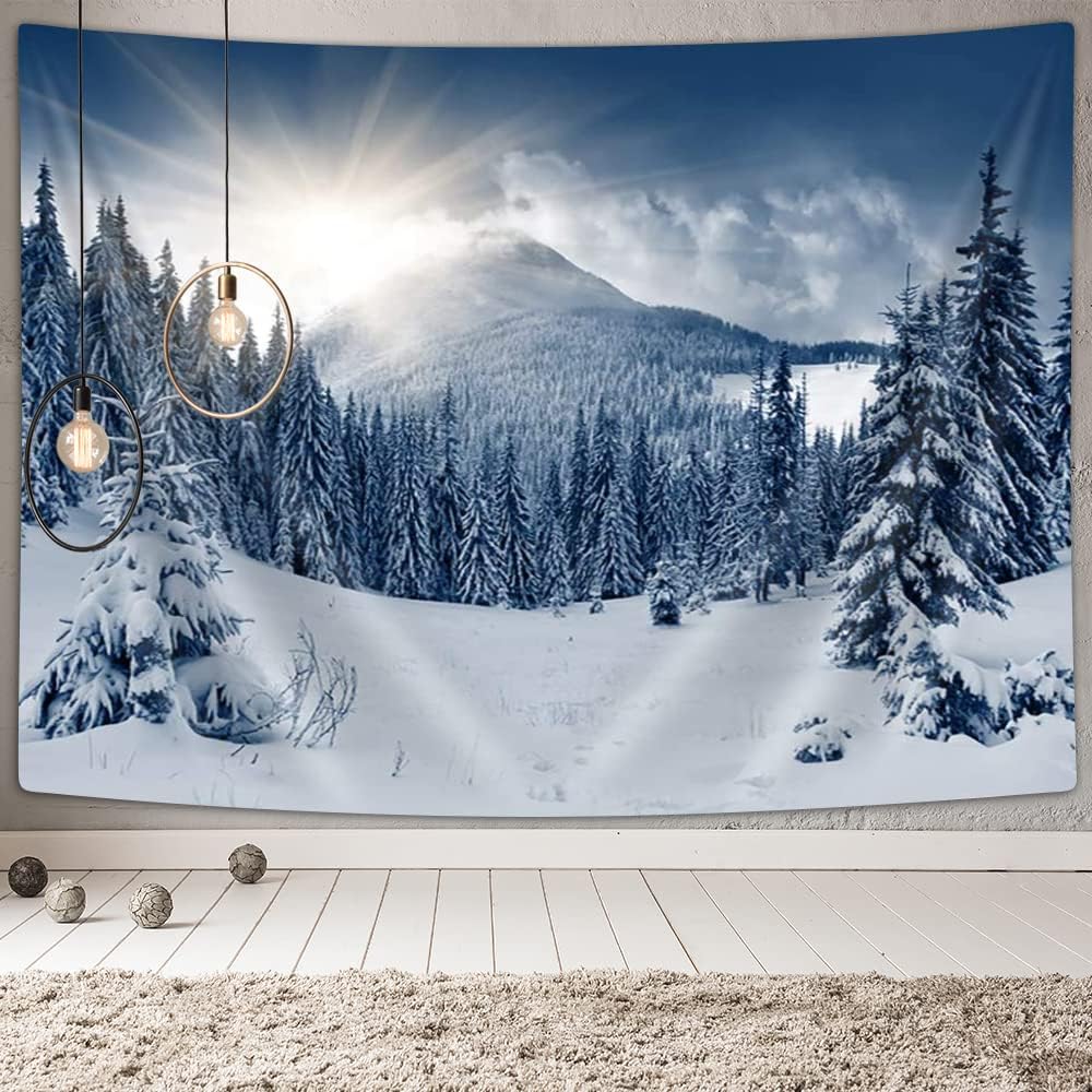 Amazon.com: JAWO Winter Landscape Tapestry Wall Hanging, Snow Mountain ...