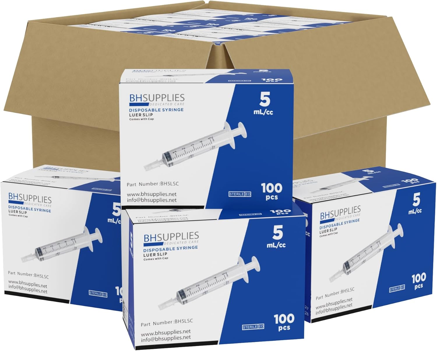 Amazon.com: Bulk Case: BH Supplies 5mL Sterile Luer Slip Syringe with ...