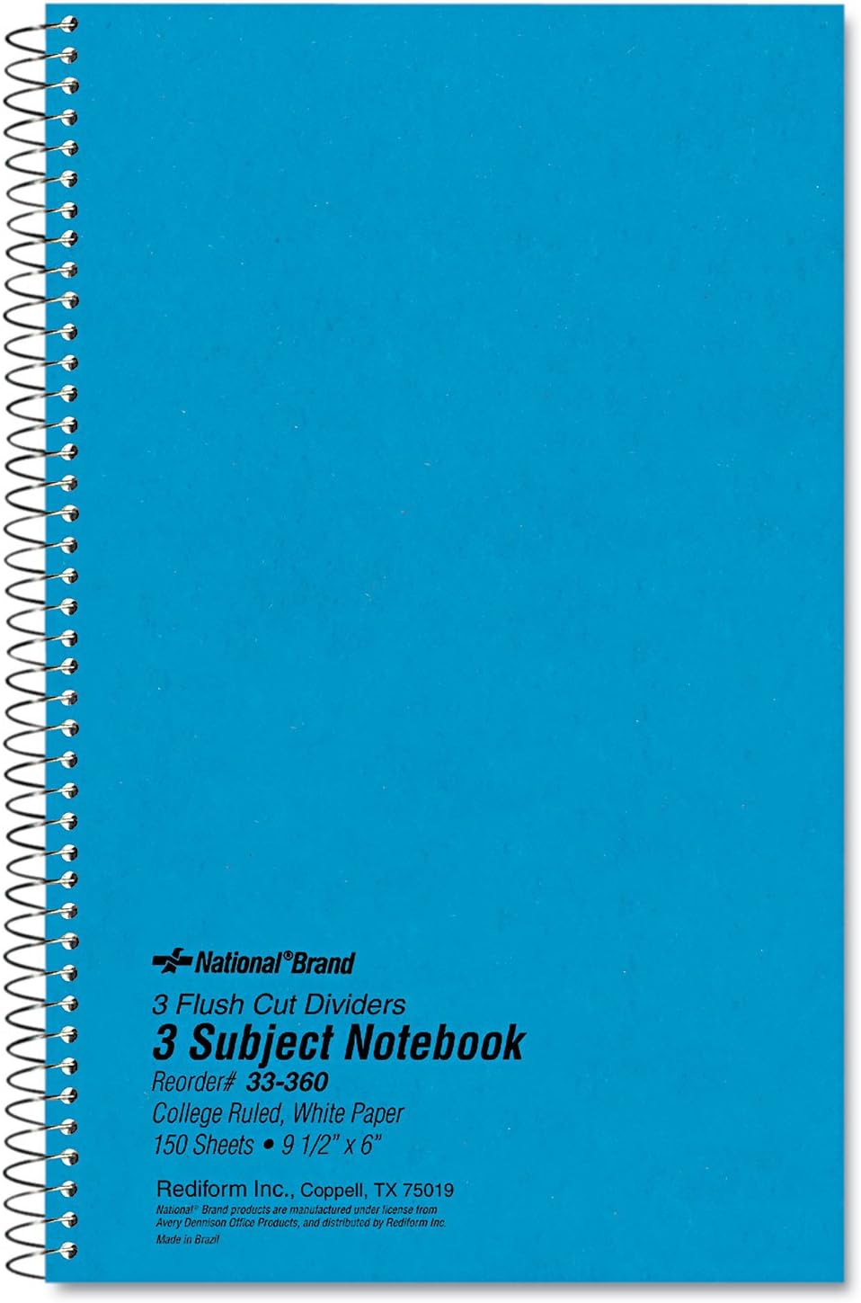 Amazon.com : National 33360 3 Subject Wirebound Notebook College Rule 6 ...