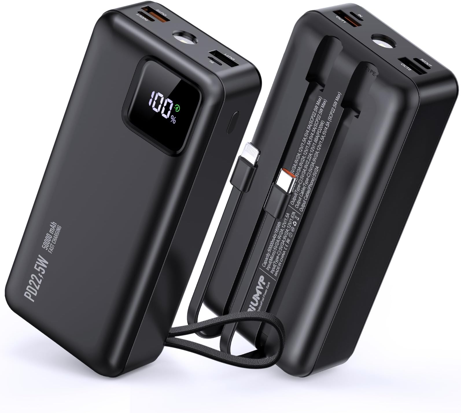 Amazon.com: Power Bank Fast Charging with Built in Cables,LED Display ...
