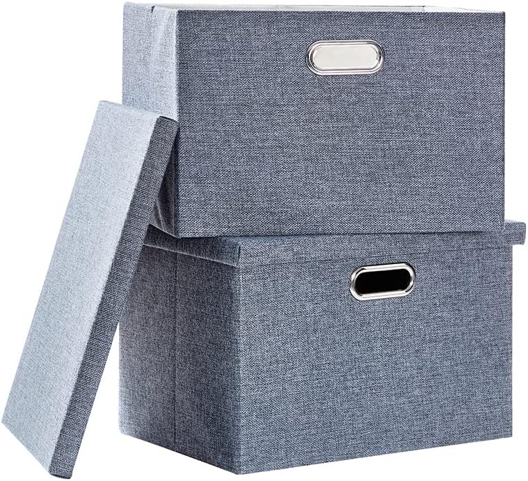 AlphaHome Large Storage Boxes with Lids [2 Pack], Foldable Linen Fabric ...