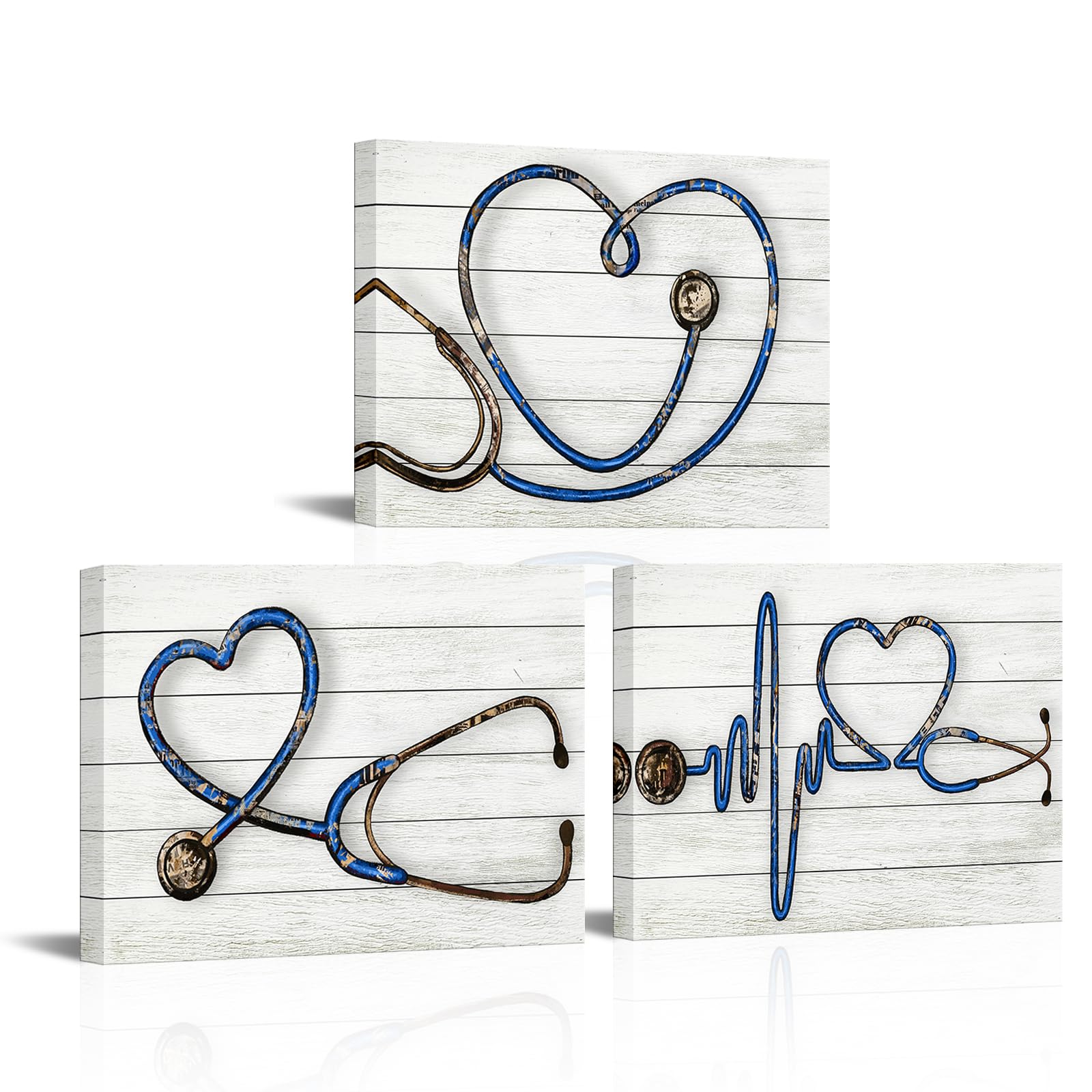 Amazon.com: Biuteawal 3 Panels Medical Wall Art Stethoscope Paintings ...