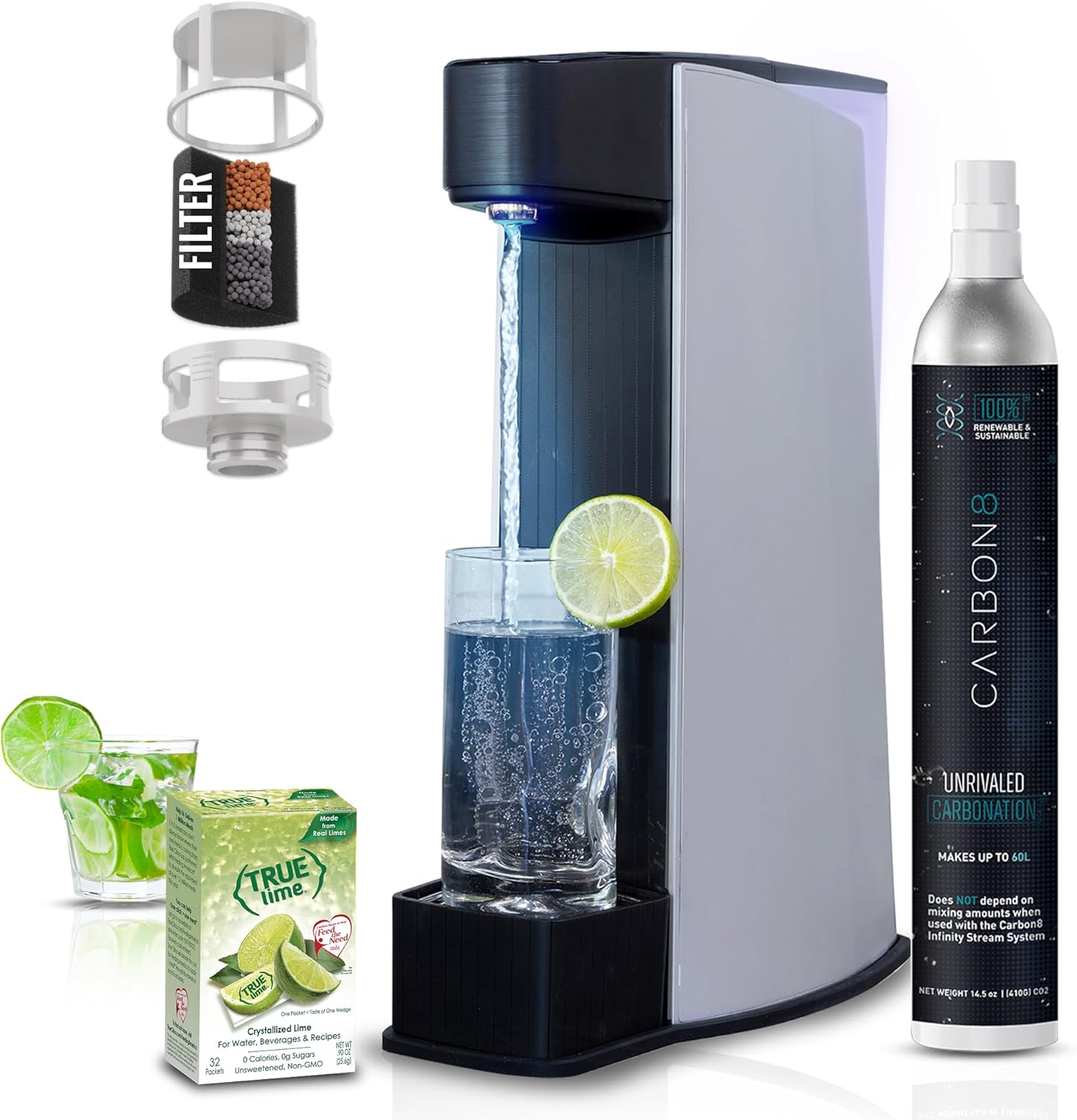 Amazon.com: Carbon8 Sparkling Water Maker Machine, Home Soda Stream Machine, Screw-In CO2 ...