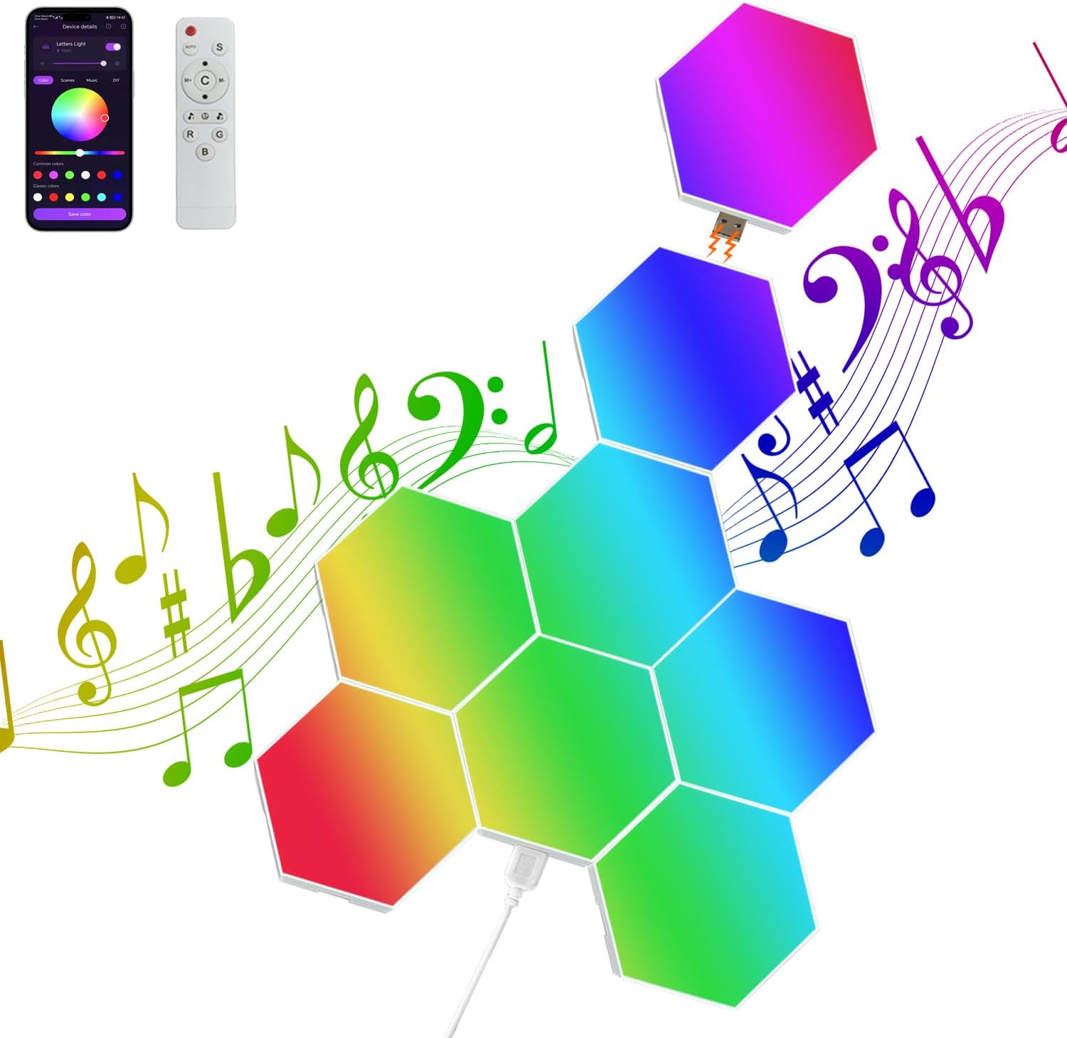Hervika 8 Pack DIY Hexagon LED Lights, Music Sync Hexagon Lights for ...