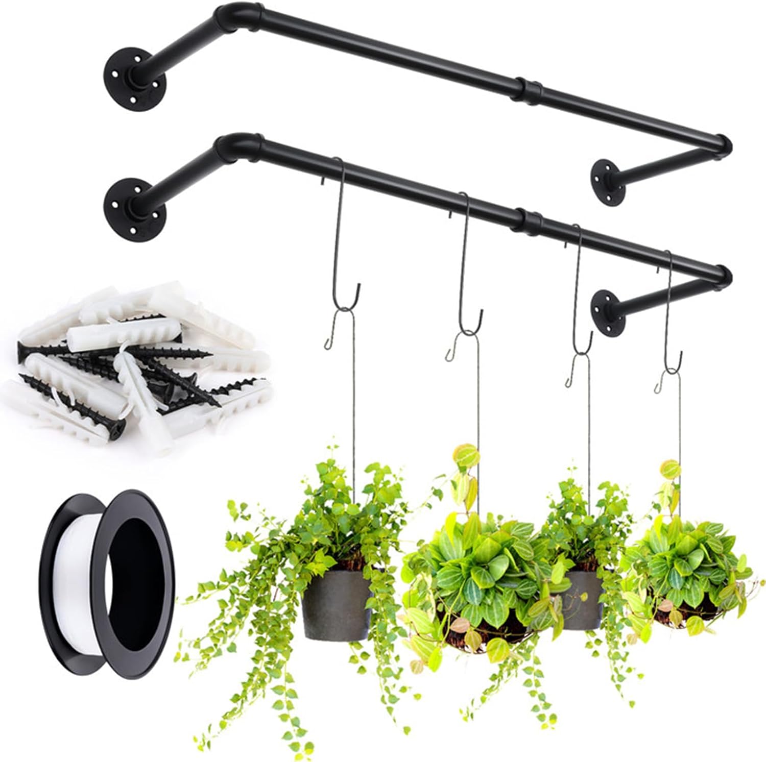 Amazon.com: Yoiemivy Hanging Planter Bars with 4 Hooks Hanging Planters ...