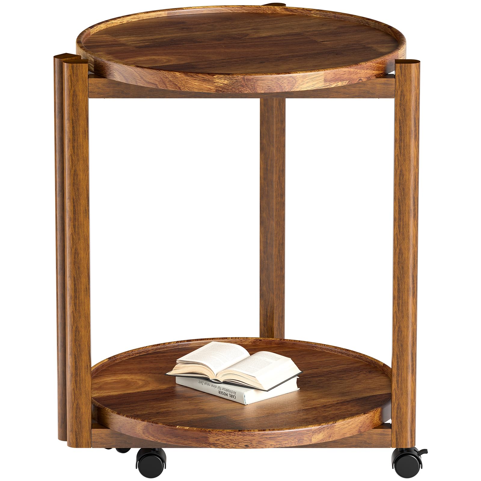 Amazon.com: Taitiy Wooden End Table with Wheels Farmhouse Bedside Round ...