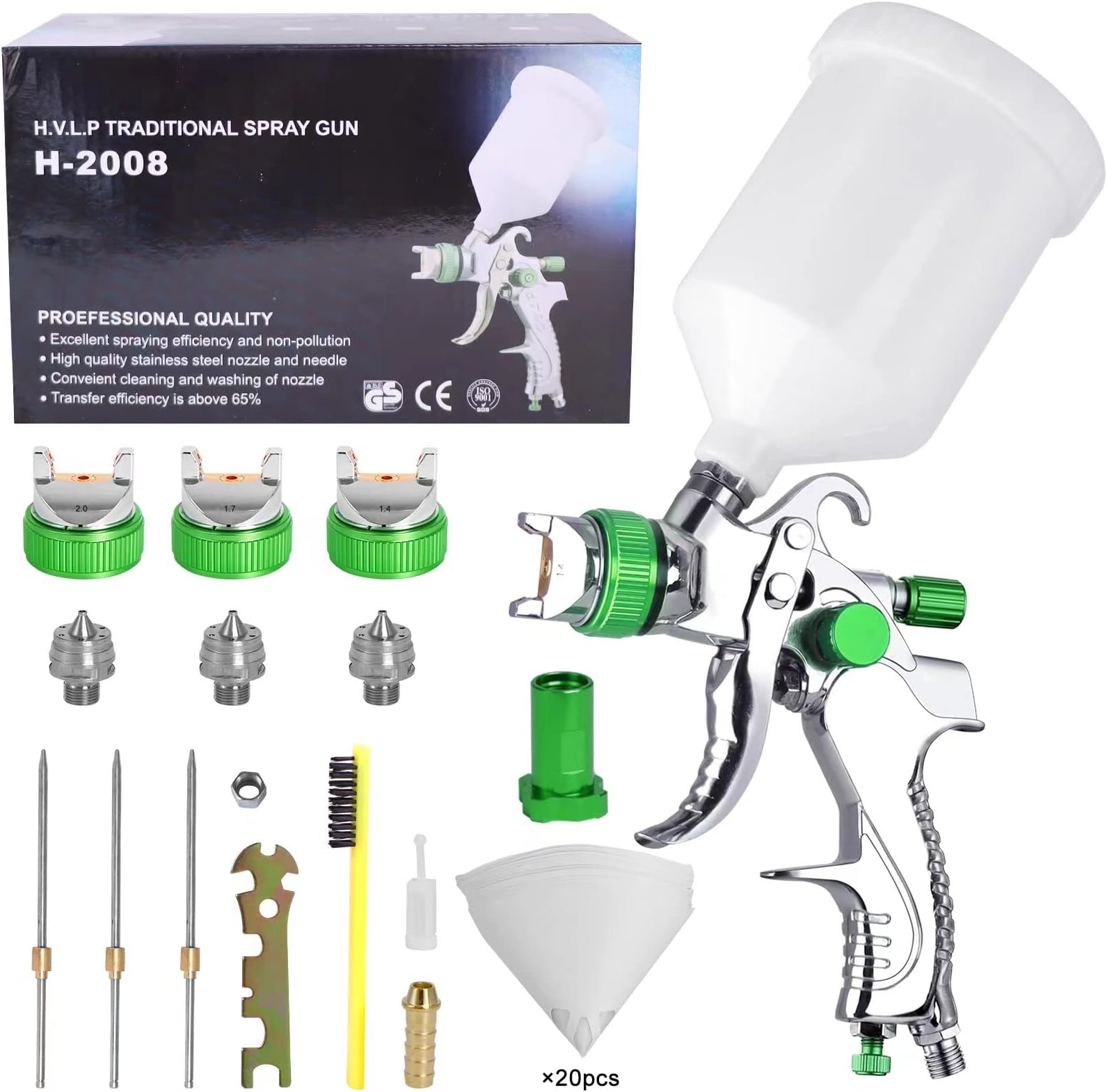 Amazon.com: HVLP Spray Gun Kit 1.4mm 1.7mm 2.5mm Nozzles 1000cc ...