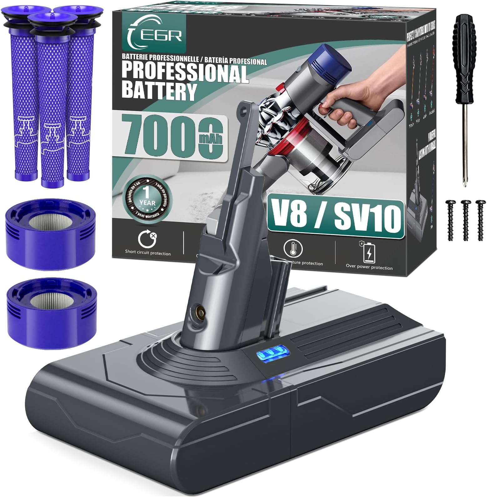 Upgraded 7000mAh V8 Battery Replacement Compatible with Dyson V8 Animal ...