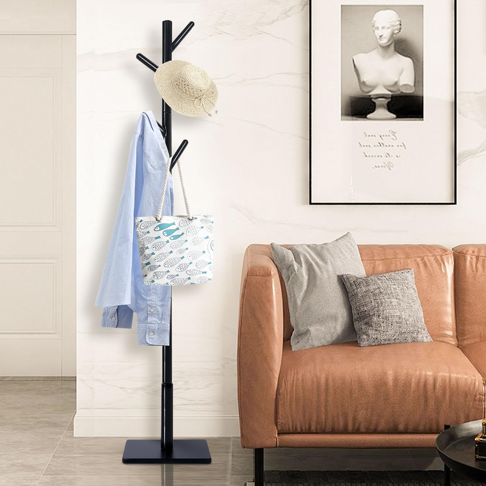 Yawinhe Standing Coat Rack, Wooden Coat Stand 1 Pack, 11.8x70.8 inches ...