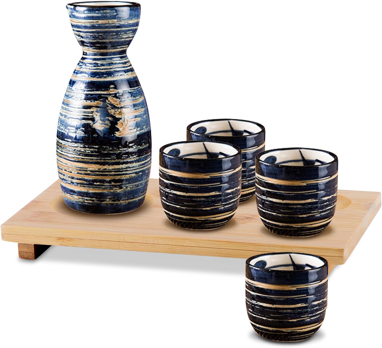 Amazon.com | Japanese Ceramic Sake Set, 1 Tokkuri Bottle & 4 Ochoko ...