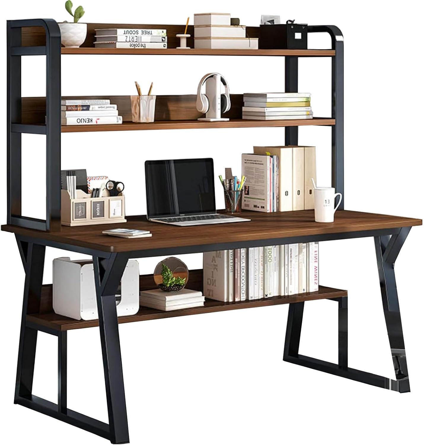 Amazon.com: N/A Computer Desk with Storage Shelves and Bookshelf, with ...