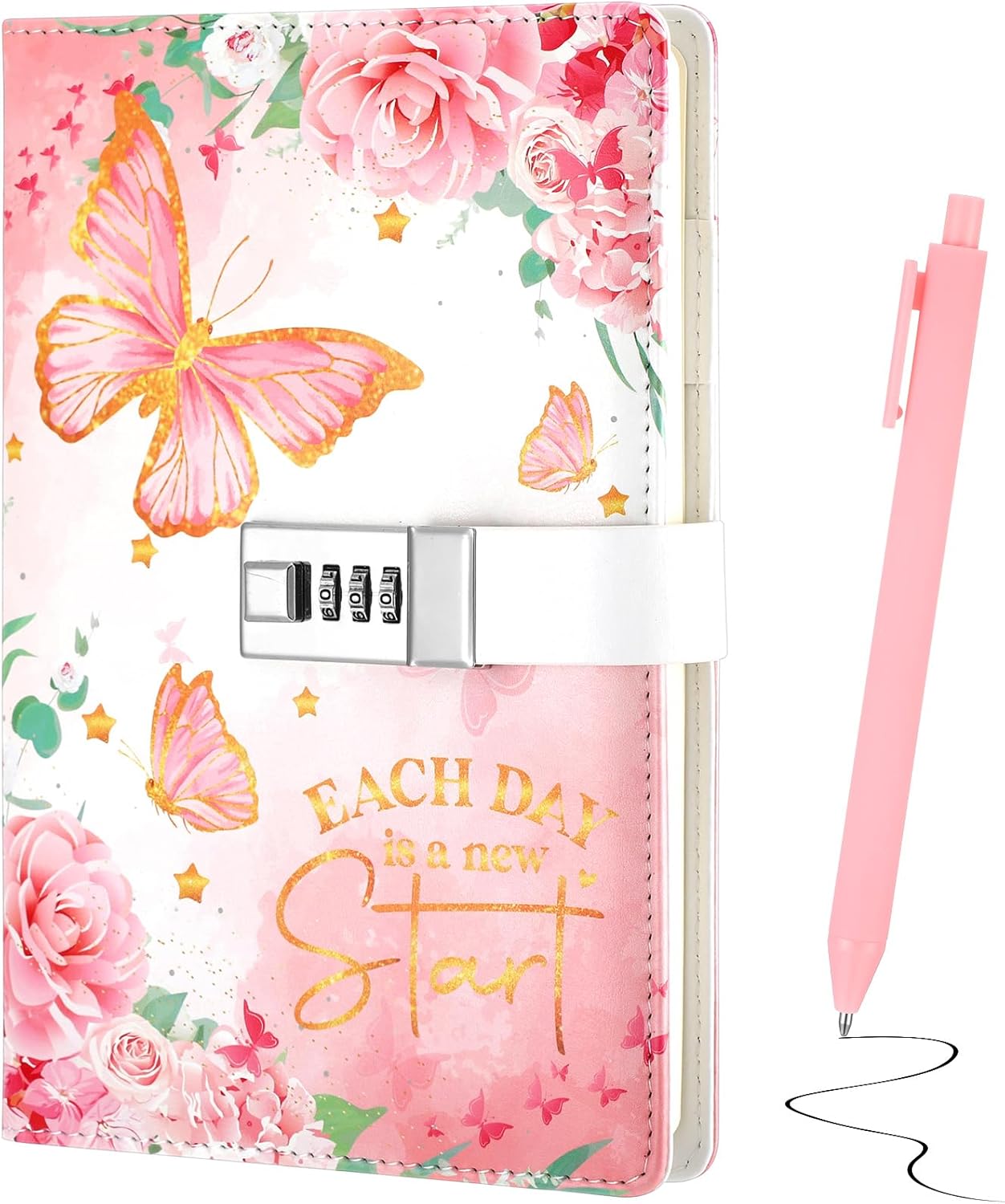 Amazon.com: Saypacck Pink Lock Diary with Pen A5 Leather Password ...