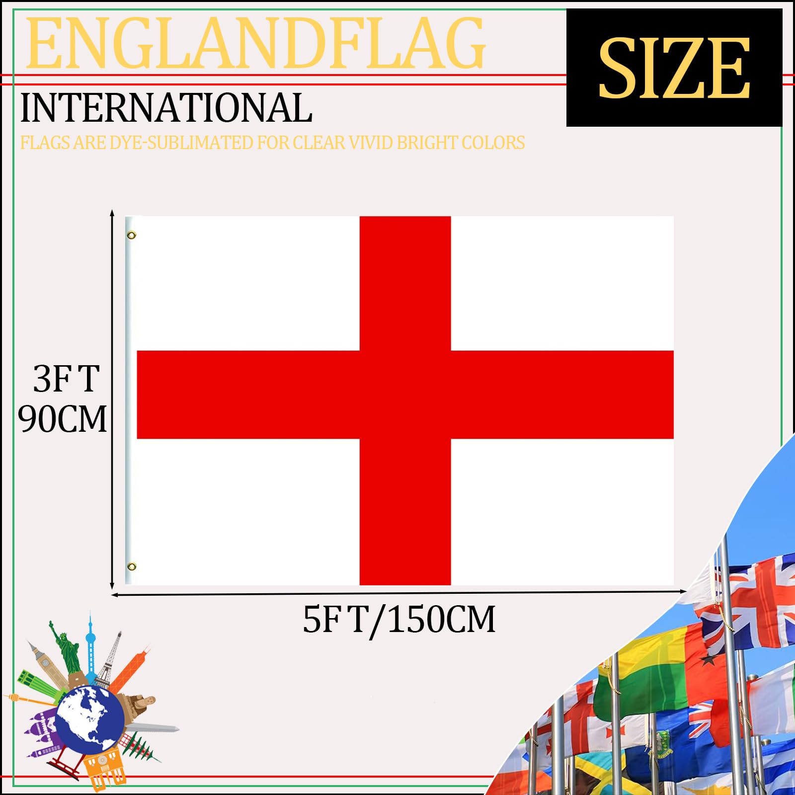 Large England Flag 5ftx3ft,St Georges Flag English Flags UK Flag,Big St ...