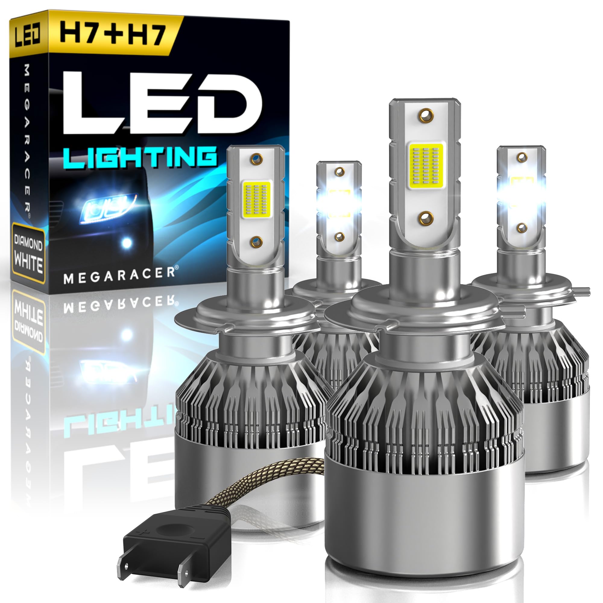 Amazon.com: Mega Racer H7 Bulbs Combo 2 Pairs | 500% Brightness | 6000K Diamond White | H7 Fog ...