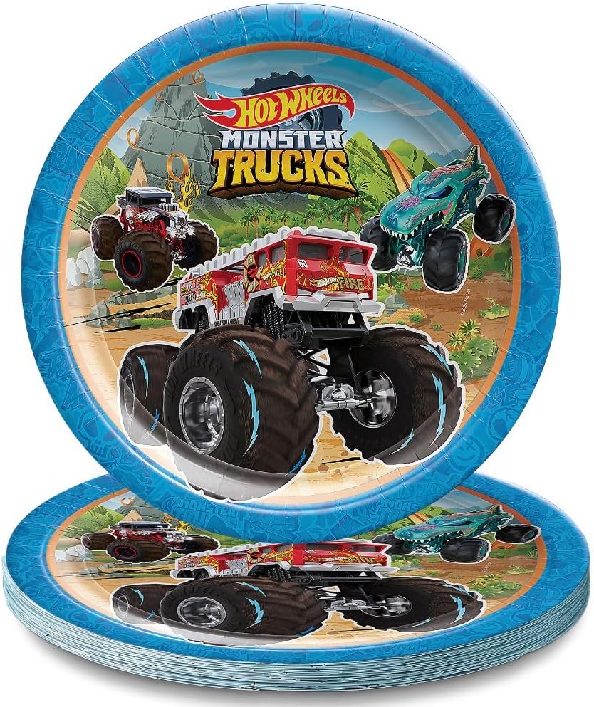 Amazon.com: Amscan Multicolor Hot Wheels Monster Truck Round Paper ...