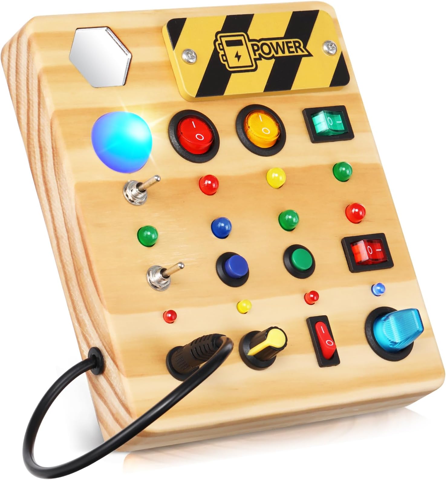 Montessori Busy Board for Toddlers, LED Lights Busy Screw Car, Wooden ...