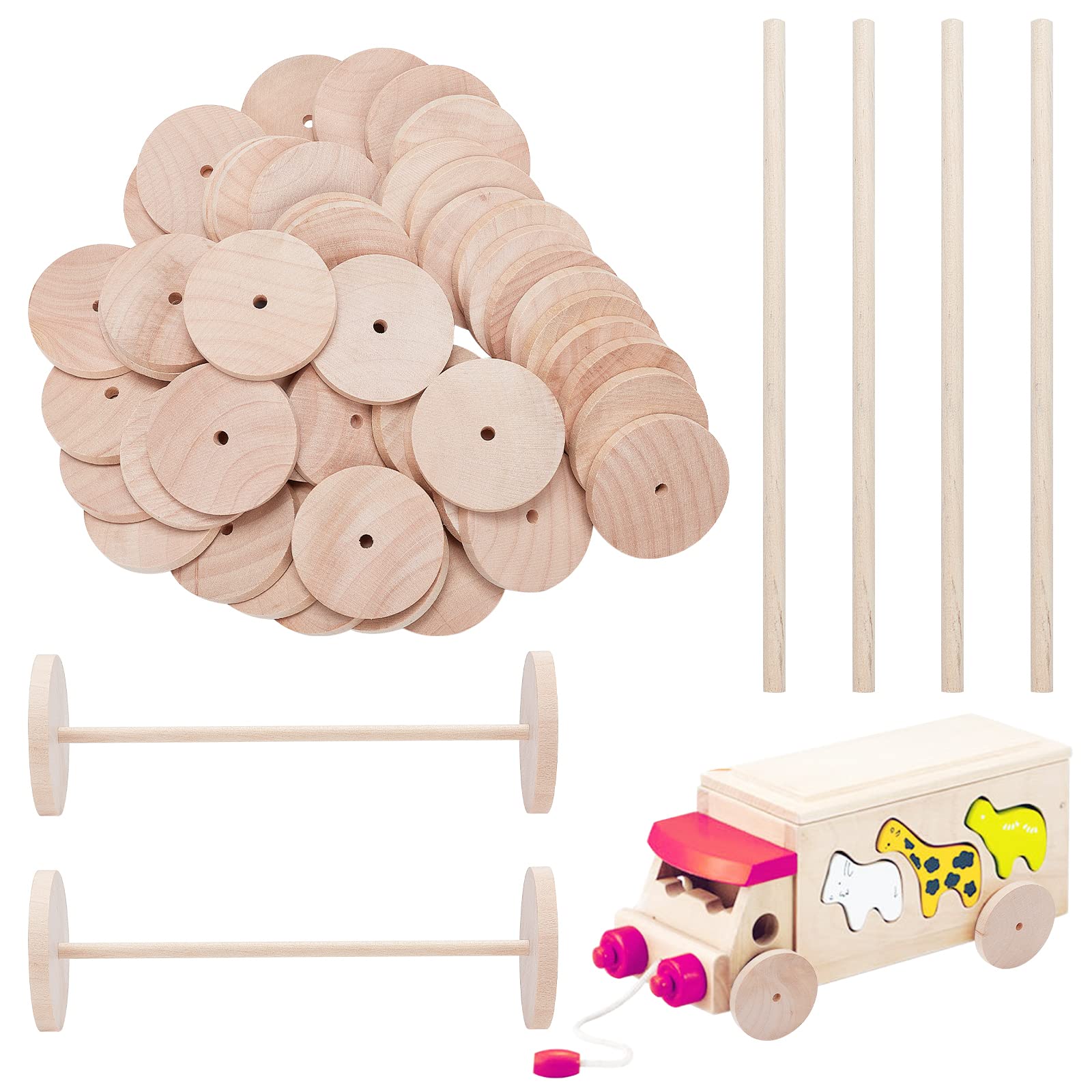 Amazon.com: OLYCRAFT 52pcs Wooden Wheels with 26pcs Wooden Sticks 2 ...