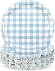 Amazon.com: 48 Pcs Light Blue Scalloped Paper Plates - 7Inch Gingham ...