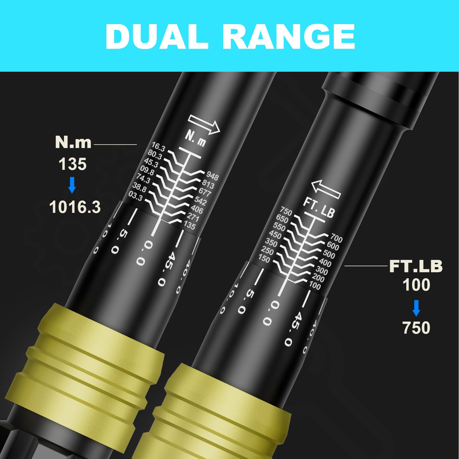 Snapklik.com : ANPUDS 3/4-Inch Drive Click Torque Wrench, 100-750Ft-Lb/135.5-1016.3Nm, Dual ...