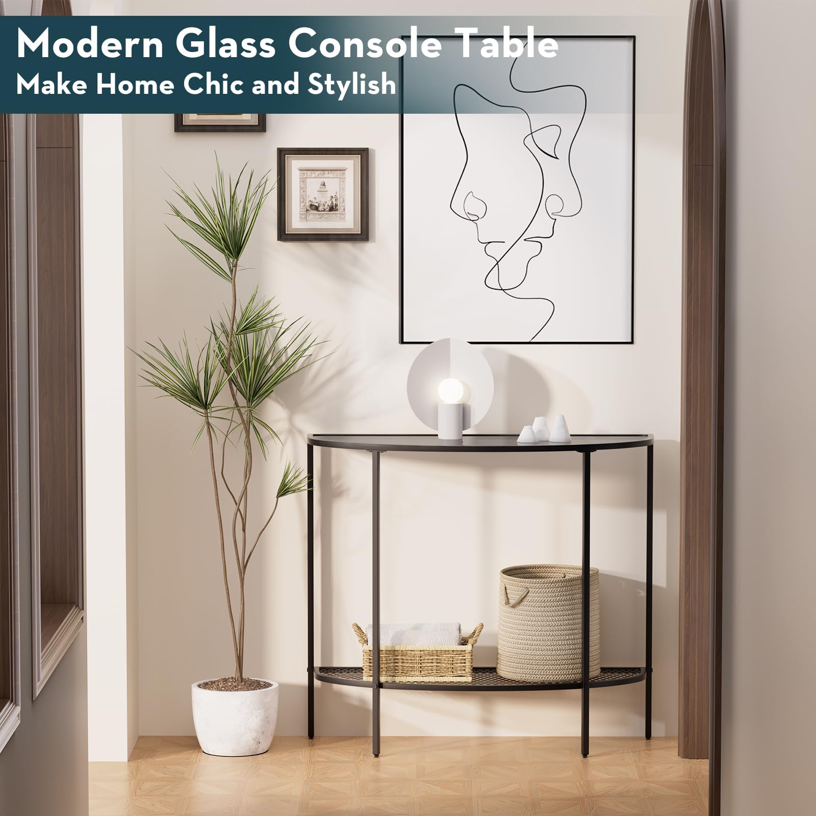 Snapklik.com : SAYGOER Glass Console Table 2 Tier Half Moon Entryway ...