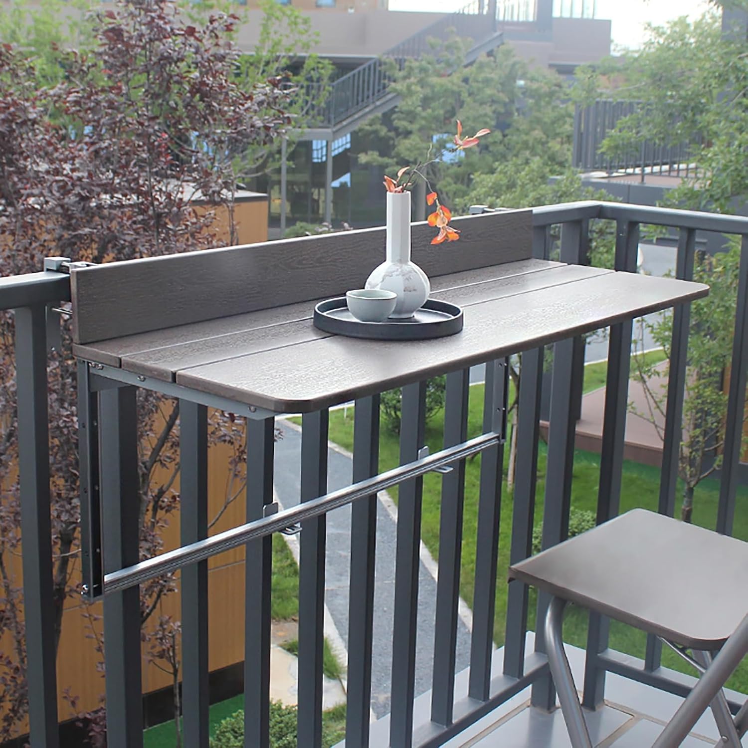 Aluminium Balcony Railing Hanging Table Adjustable Folding Outdoor Bar ...